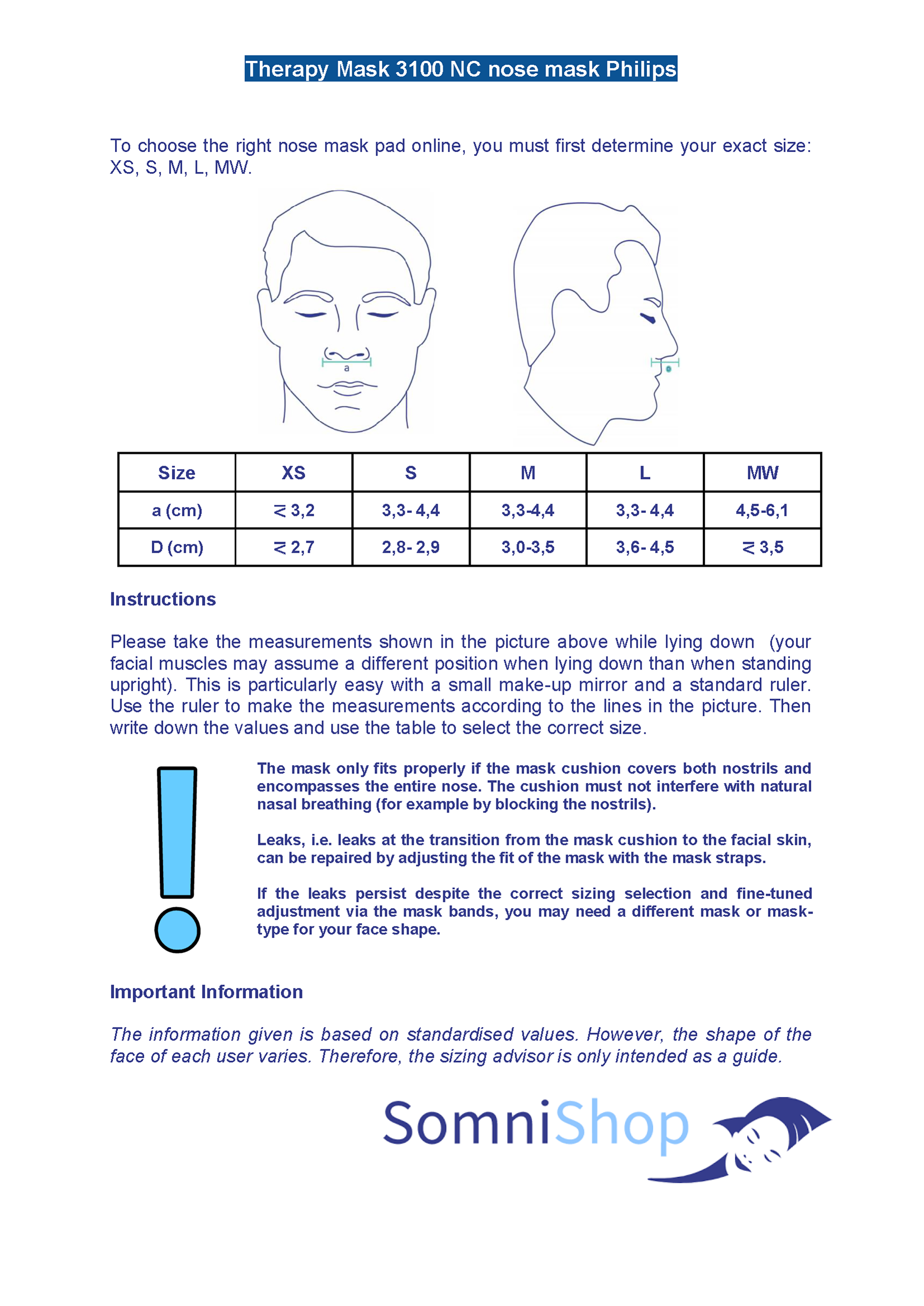 Philips Therapy Mask 3100 NC Nasal Mask | SomniShop